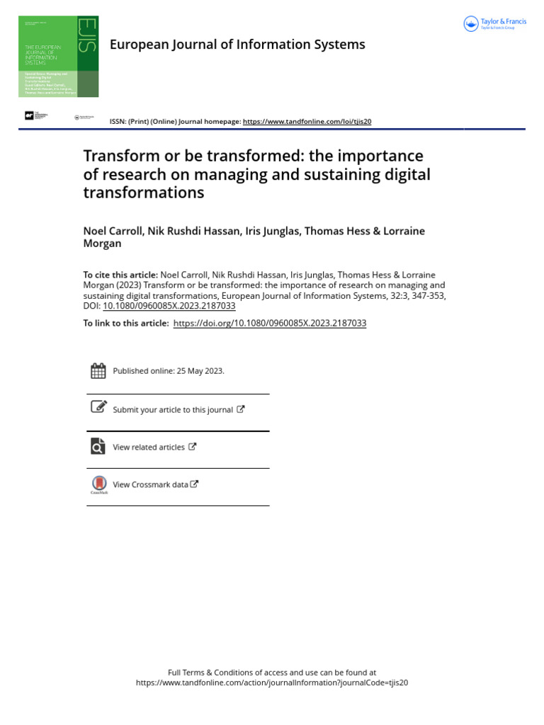 Transform or Be Transformed the Importance of Research on Managing and ...
