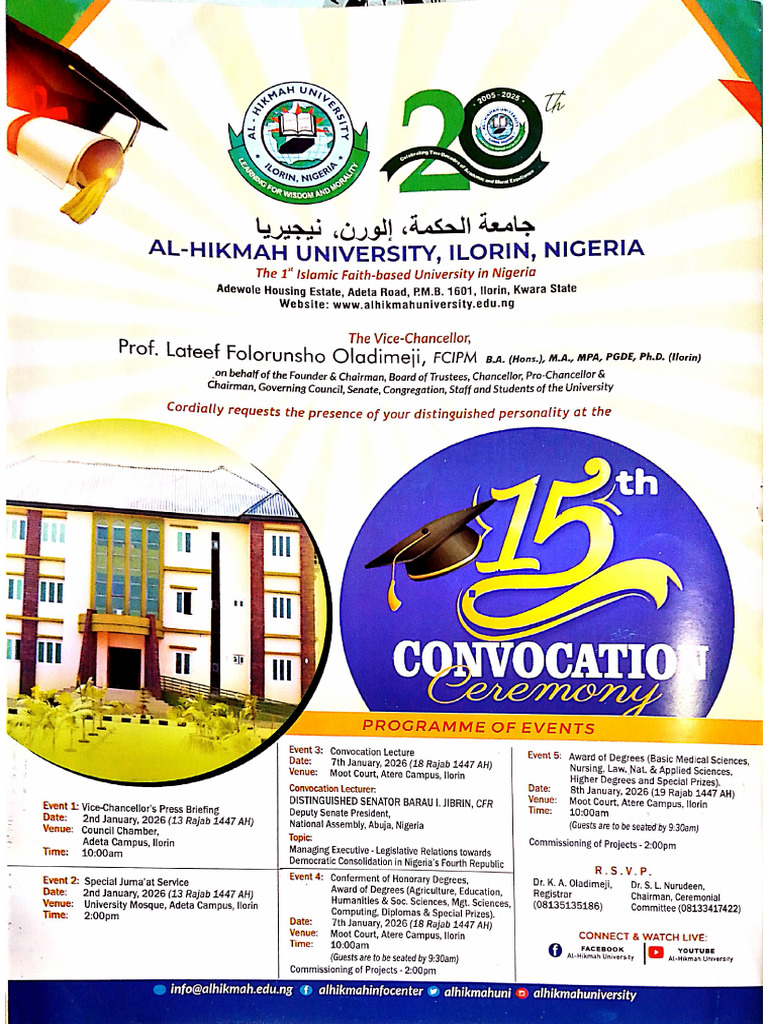 Invitation To The 15th Convocation Ceremony of Al-Hikmah University ...