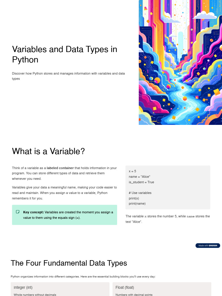 Variables and Data Types in Python | PDF | Data Type | Variable (Computer Science)