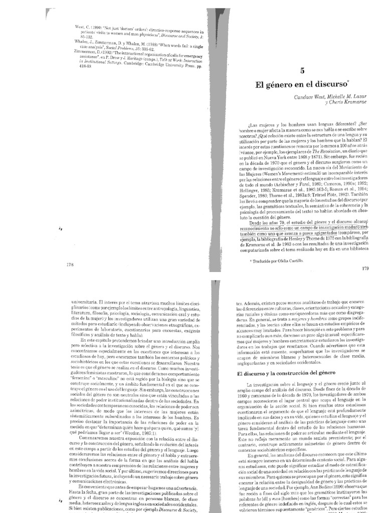 El Genero en El Discurso (M.lazar-C.west-C.kramarae) | PDF | Hogar ...