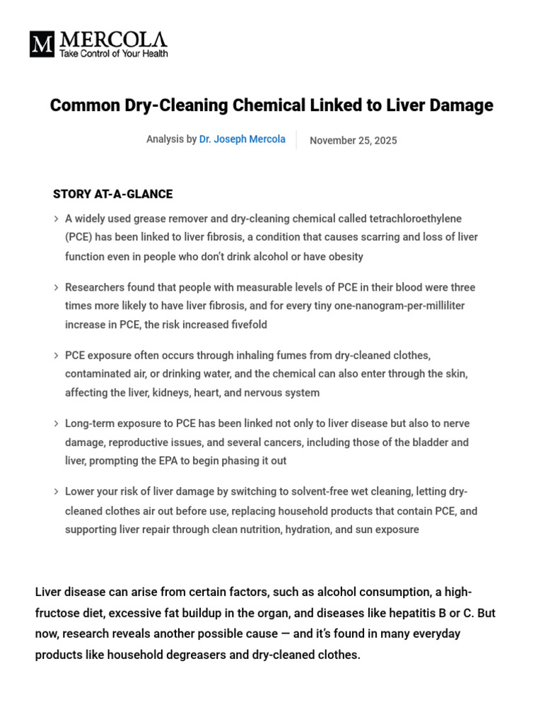PCE Chemical Linked to Liver Fibrosis Risk | PDF | Cirrhosis | Liver