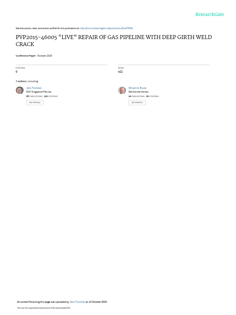 “Live” Repair of Gas Pipeline With Deep Girth Weld Crack | PDF ...