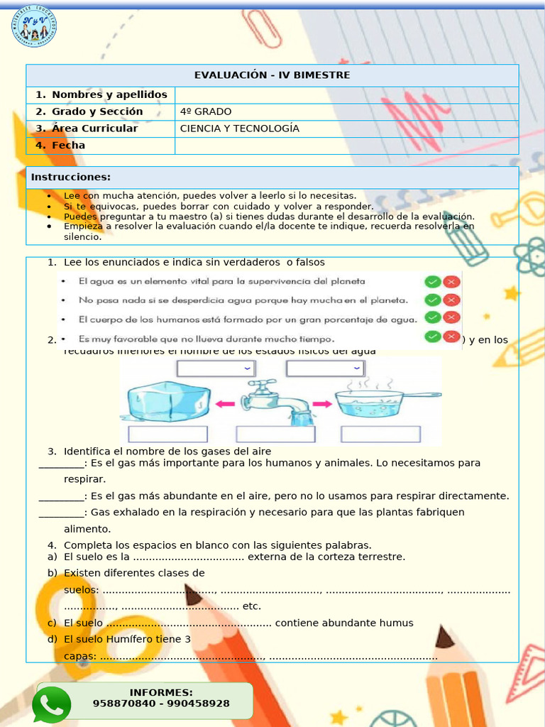 4°-EVALUACIÓN - IV BIMESTRE- CYT | PDF | Agua | Suelo