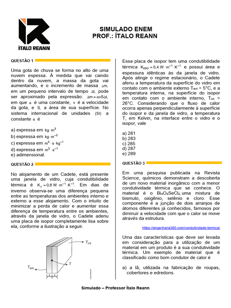 ENEM - Simulado 4 | PDF | Calor | Termodinâmica