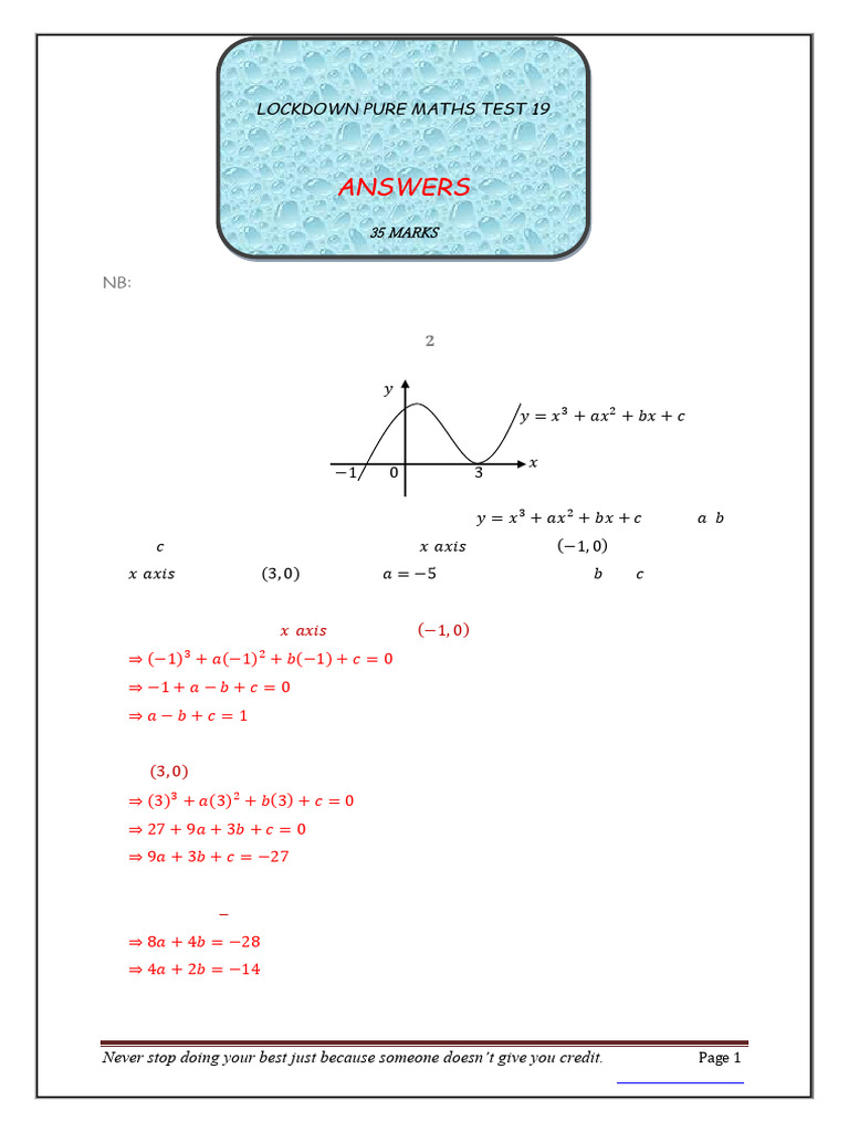 Answers - Lockdown - Pure - Maths - Test - 19 - Trockers Book | PDF