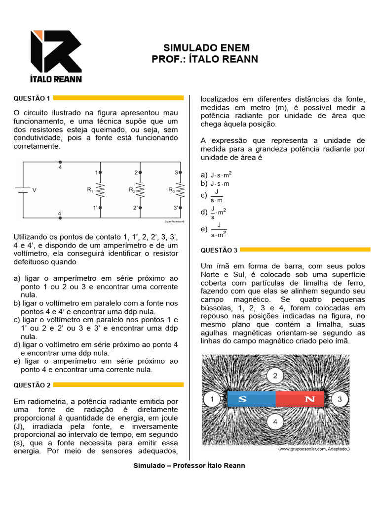 ENEM - Simulado 3 | PDF | Magnetismo | Transformador
