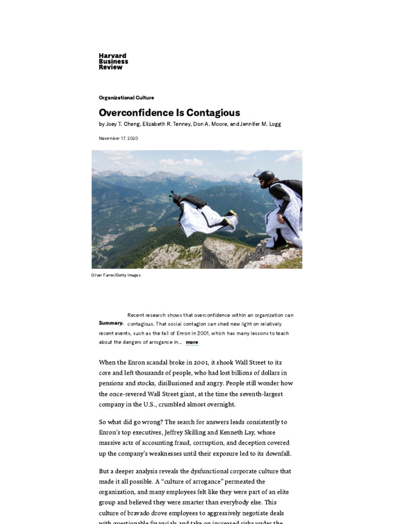 The Contagion of Overconfidence in Organizations | PDF | Value (Ethics ...