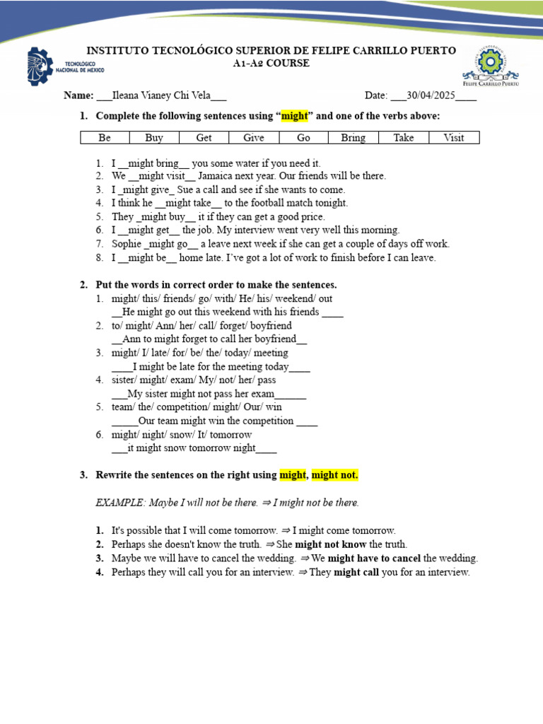 Exercise 8 Grammar Exercises Modal Verbs (Unit 6, 6th Week) | PDF