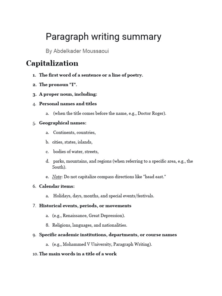 Paragraph Writing Summary | PDF | Comma | Linguistics