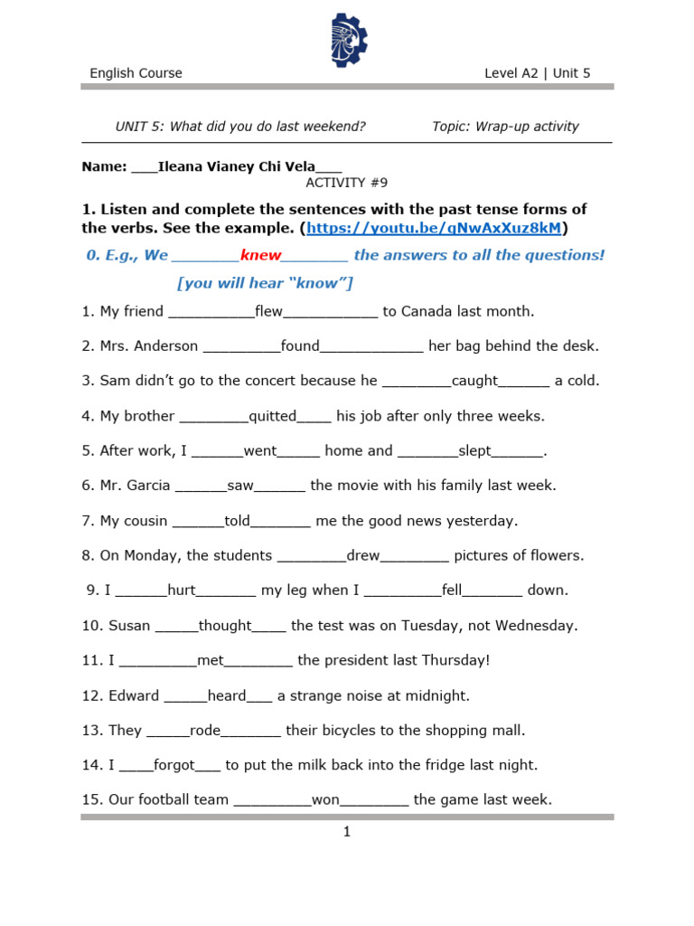 Exercise 9 Worksheet (Why and Because) (Unit 5, 5th Week) | PDF ...