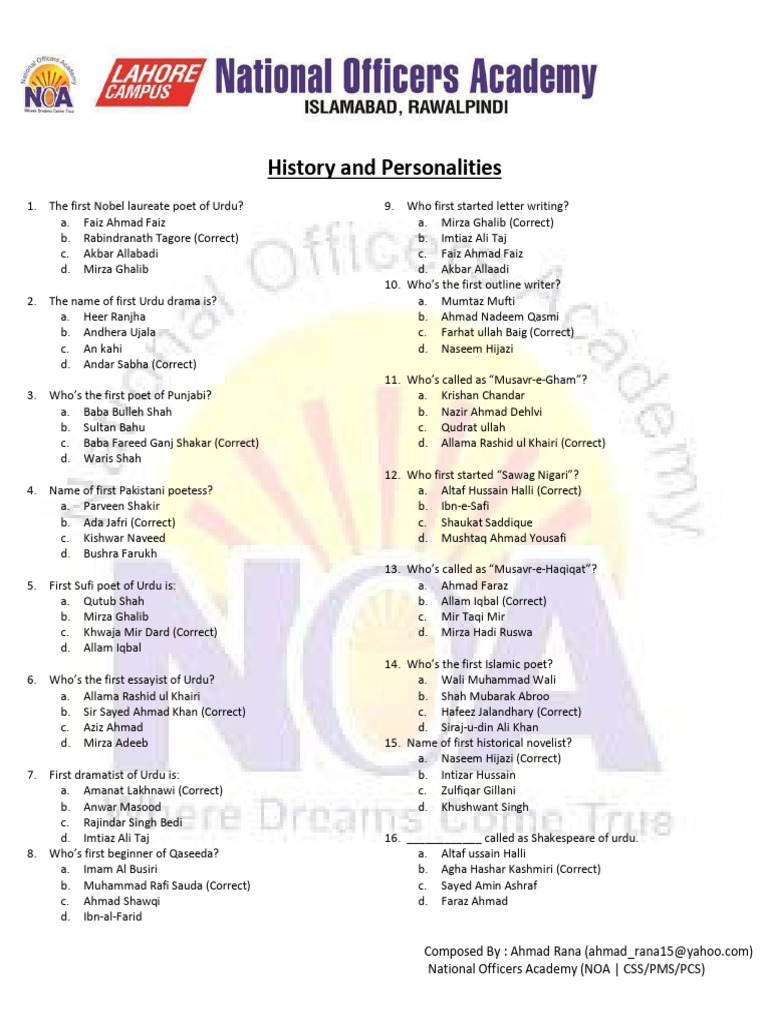PDF Urdu Mcqs Noa | PDF | Urdu