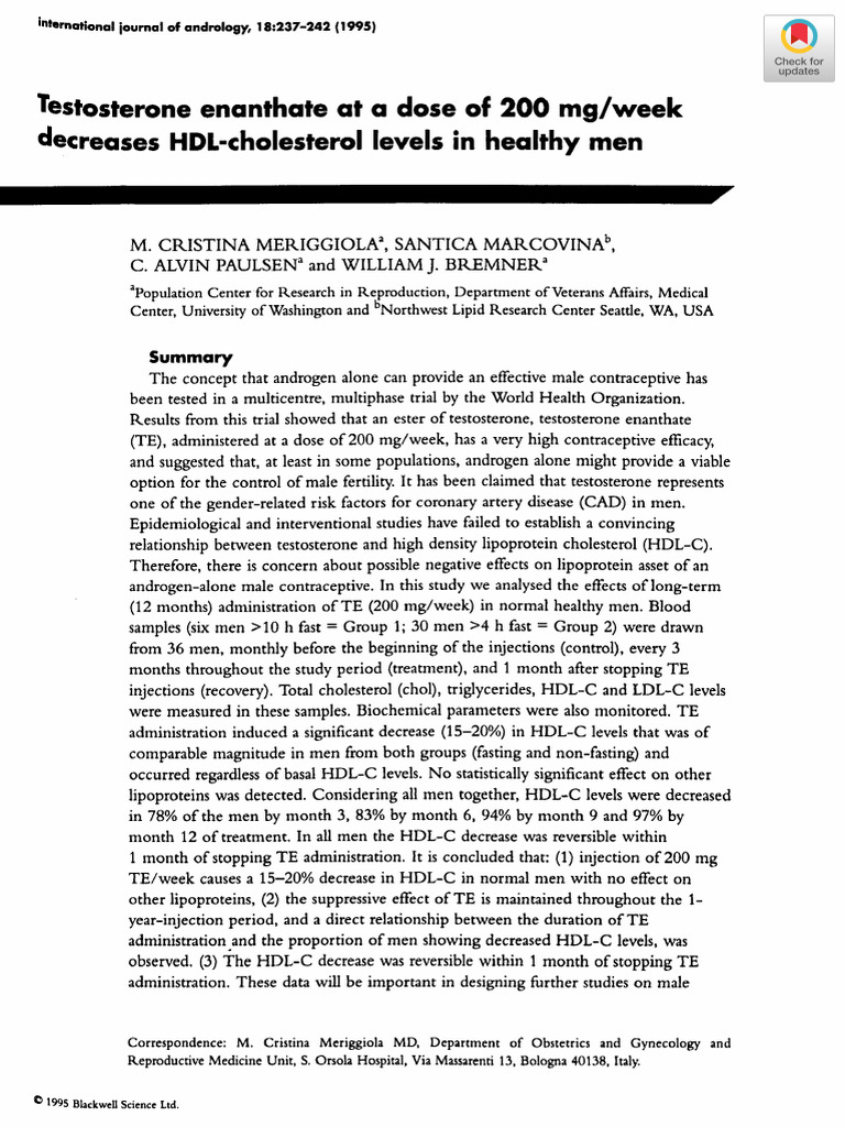 Testosterone Enanthate at A Dose of 200 Mg-Week | PDF | High Density ...