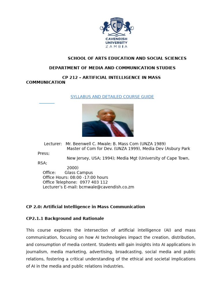 AI in Mass Communication Syllabus | PDF | Artificial Intelligence ...
