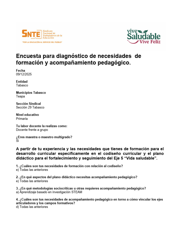 Encuesta Para Diagnóstico de Necesidades de Formación y Acompañamiento ...