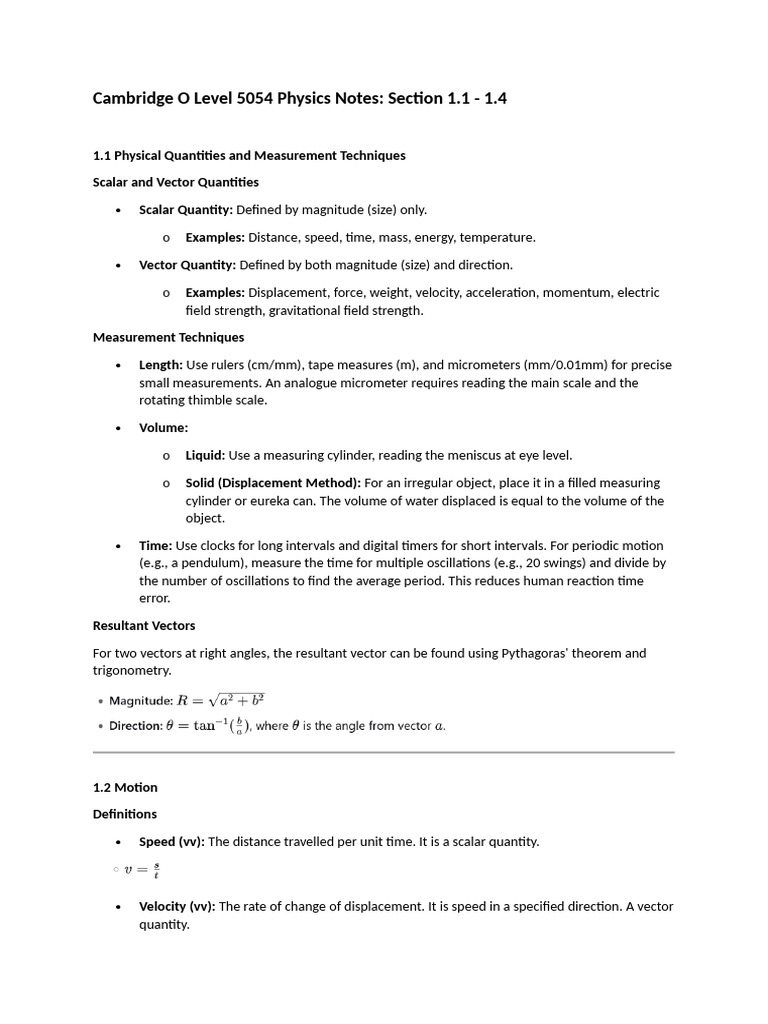 Cambridge O Level Physics Notes 5054 | PDF | Acceleration | Weight