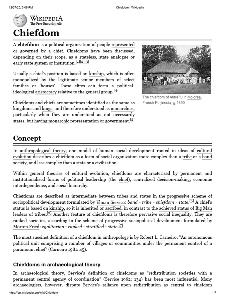 Chiefdom - Wikipedia | PDF | Political Science