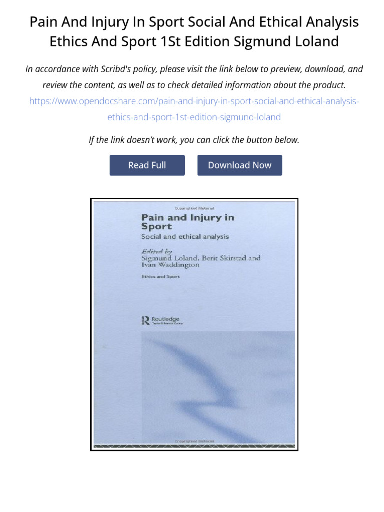 Pain and Injury in Sport Social and Ethical Analysis Ethics and Sport ...