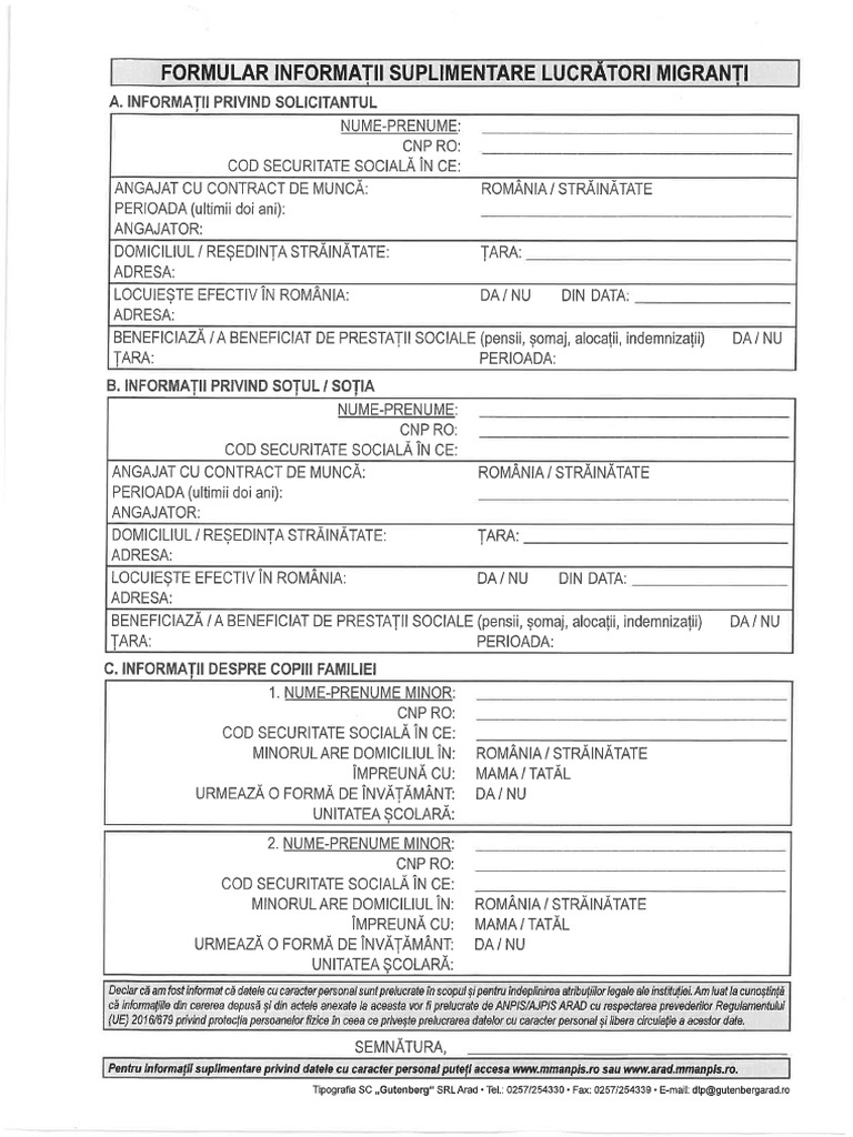 Formular Lucratori Migranti1 | PDF