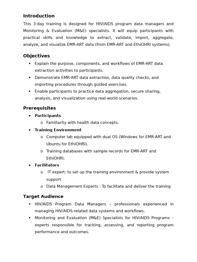 EMR-ART Data Extraction Training Schedule Rev | PDF | Data | Data Quality