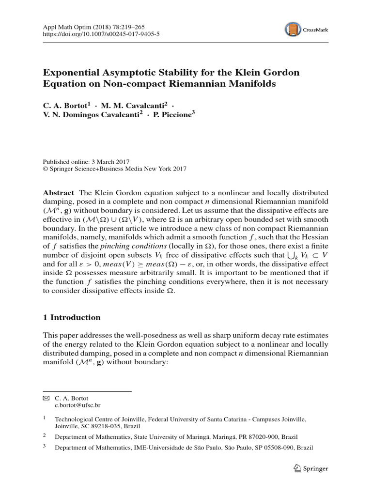 Exponential Asymptotic Stability For The Klein Gordon Equation On Non ...