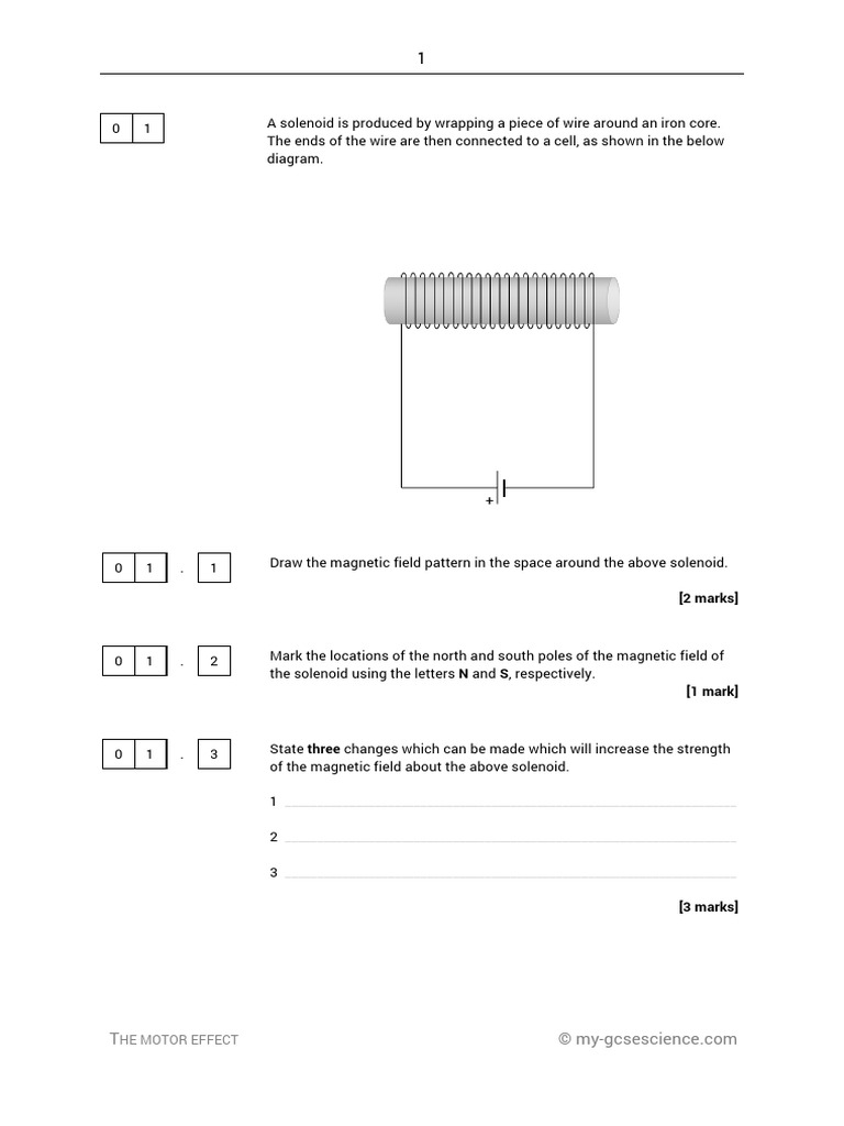 The Motor Effect Questions | PDF | Electric Motor | Magnetic Field
