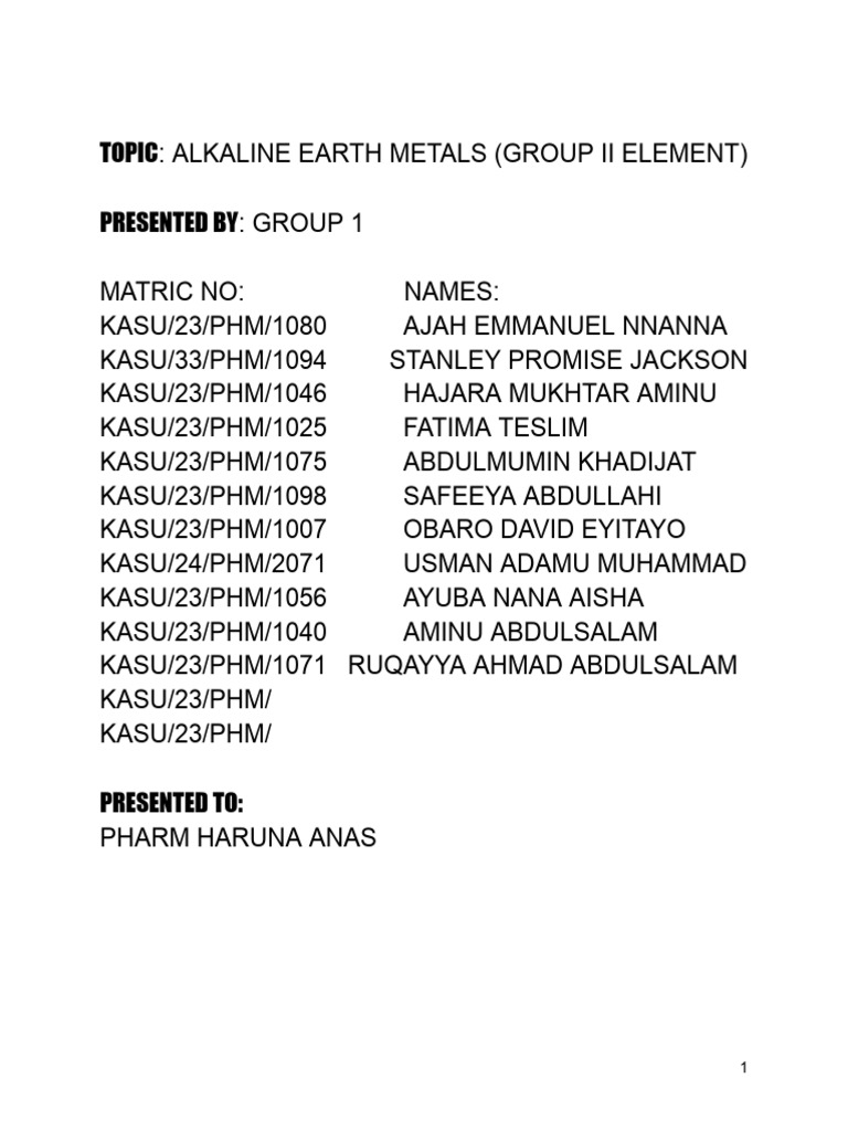 Alkaline earth metals | PDF | Calcium | Chemical Elements