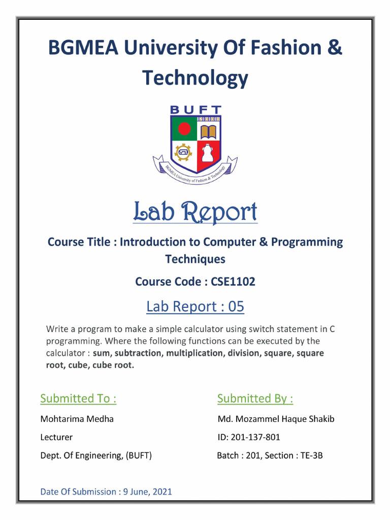 CSE1102 Lab Report-5 (ID-201-137-801) | PDF