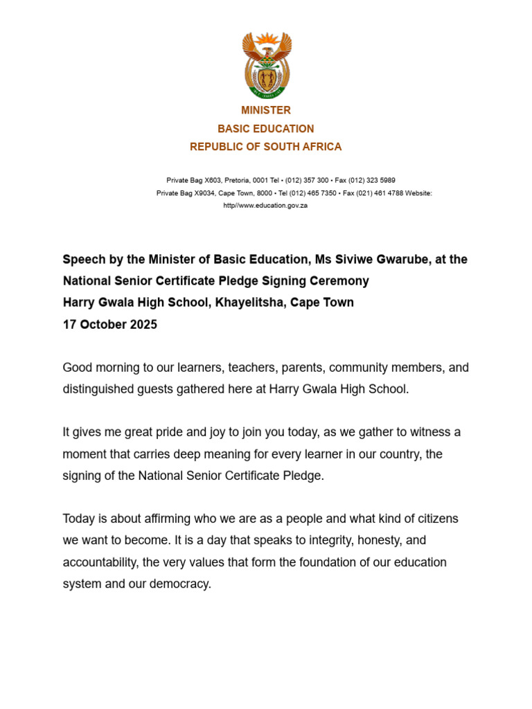 NSC Pledge Signing Ceremony Speech | PDF | Integrity