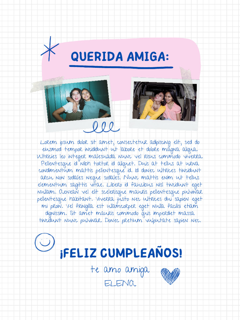 Carta de Cumpleaños Mejor Amiga Creativo Moderno Azul y Rosa | PDF