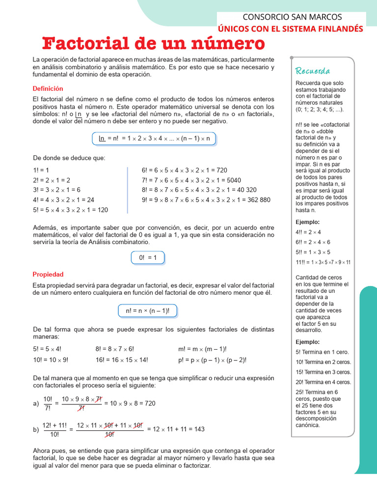 Factorial de Un Numero | PDF | Multiplicación | Aritmética