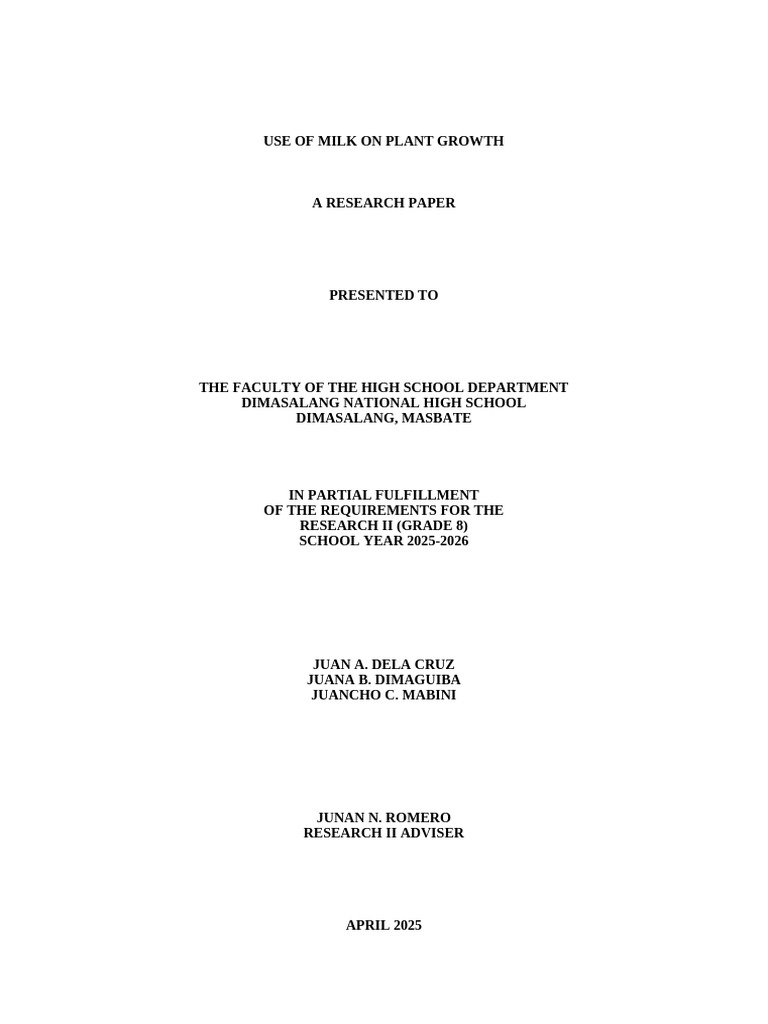 B. Research Paper Format G8 Chapter 1 3 (1) | PDF | Milk | Plants