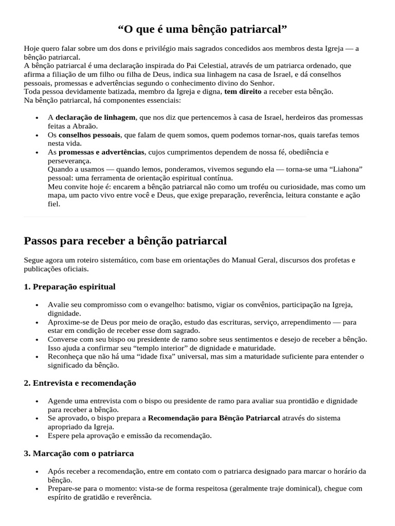 O que é uma bênção patriarcal | PDF | Patriarcado | Deus