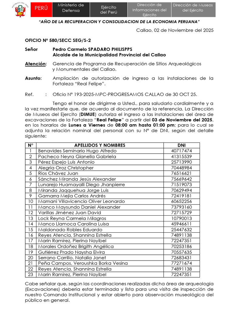 Oficio a La Municipalidad Autoriza Ingreso a Real Felipe - 02 Dic 2025 ...