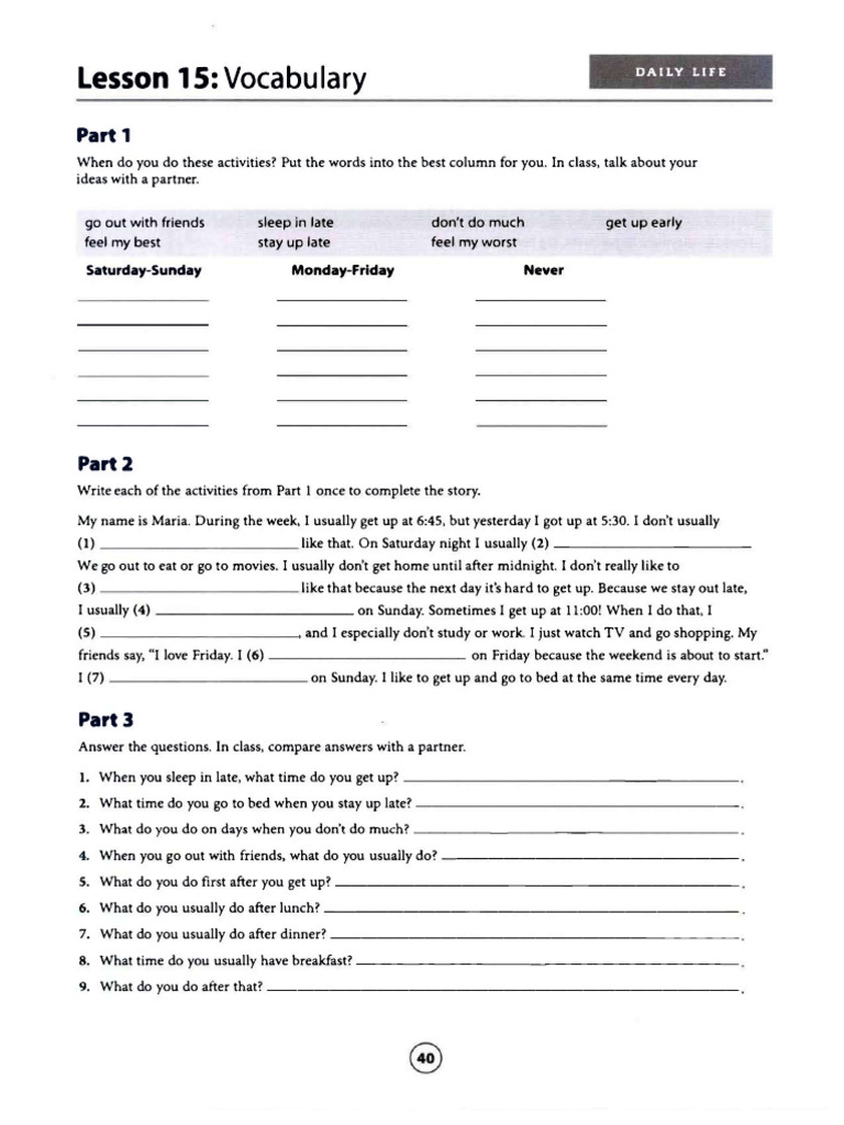 Workbook (Lesson 15-Lesson 16) | PDF