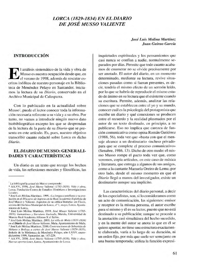 LORCA EN EL DIARIO DE JOSE MUSSO VALIENTE | PDF