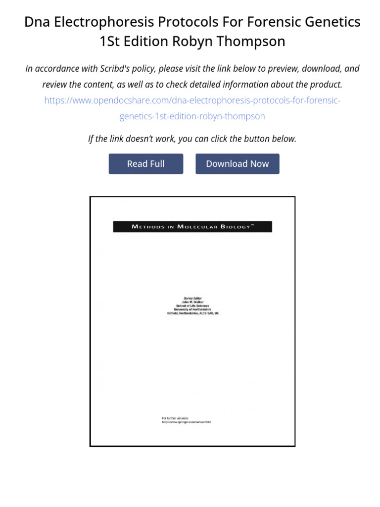 DNA Electrophoresis Protocols for Forensic Genetics 1st Edition Robyn ...