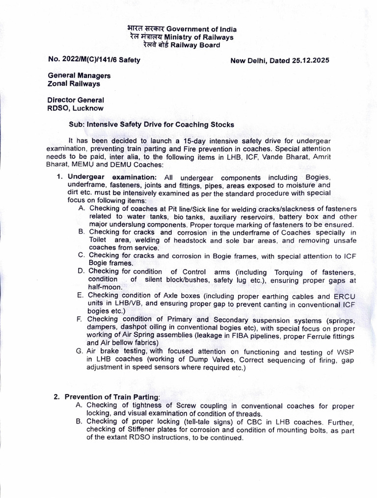 Intensive Safety Drive for Indian Rail Coaches | PDF | Rolling Stock ...