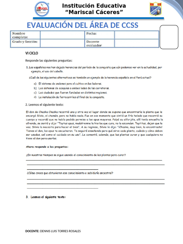 Ccss Evalacio 1ro Diag 2025 | PDF