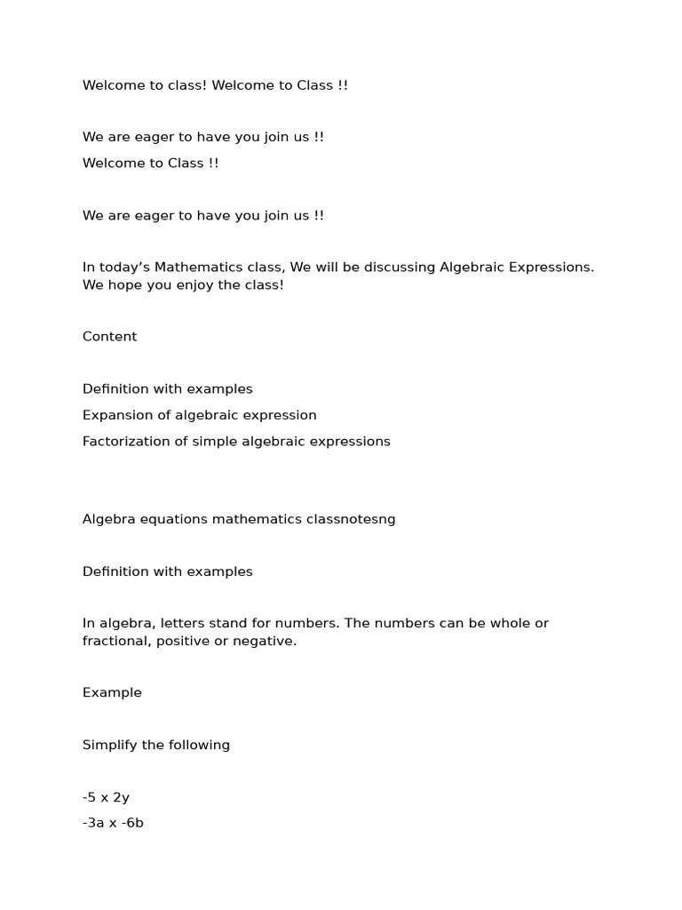algebraic expression | PDF | Numbers | Arithmetic