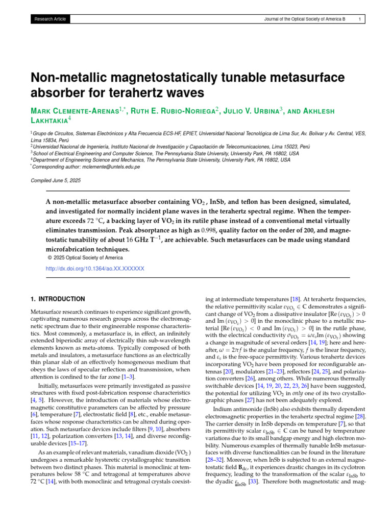 Clemente 23 1v14JOSAB-3 | PDF | Terahertz Radiation | Hertz