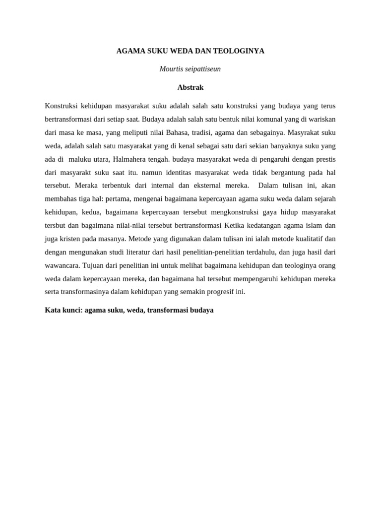 Teologi dan Agama Suku Weda Maluku | PDF