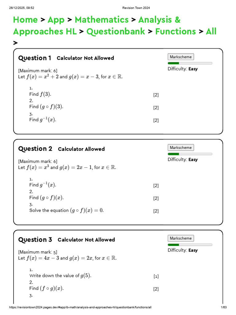 IB Math Functions Question Bank | PDF | Function (Mathematics ...