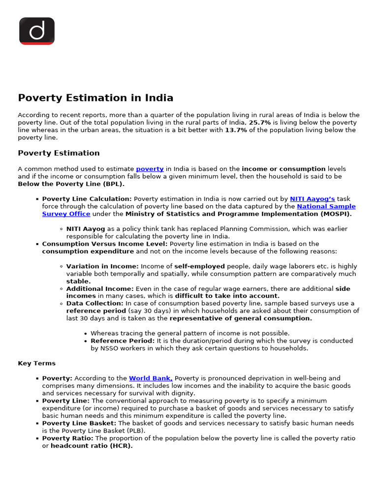 Poverty Estimation in India | PDF | Cost Of Living | Poverty Threshold