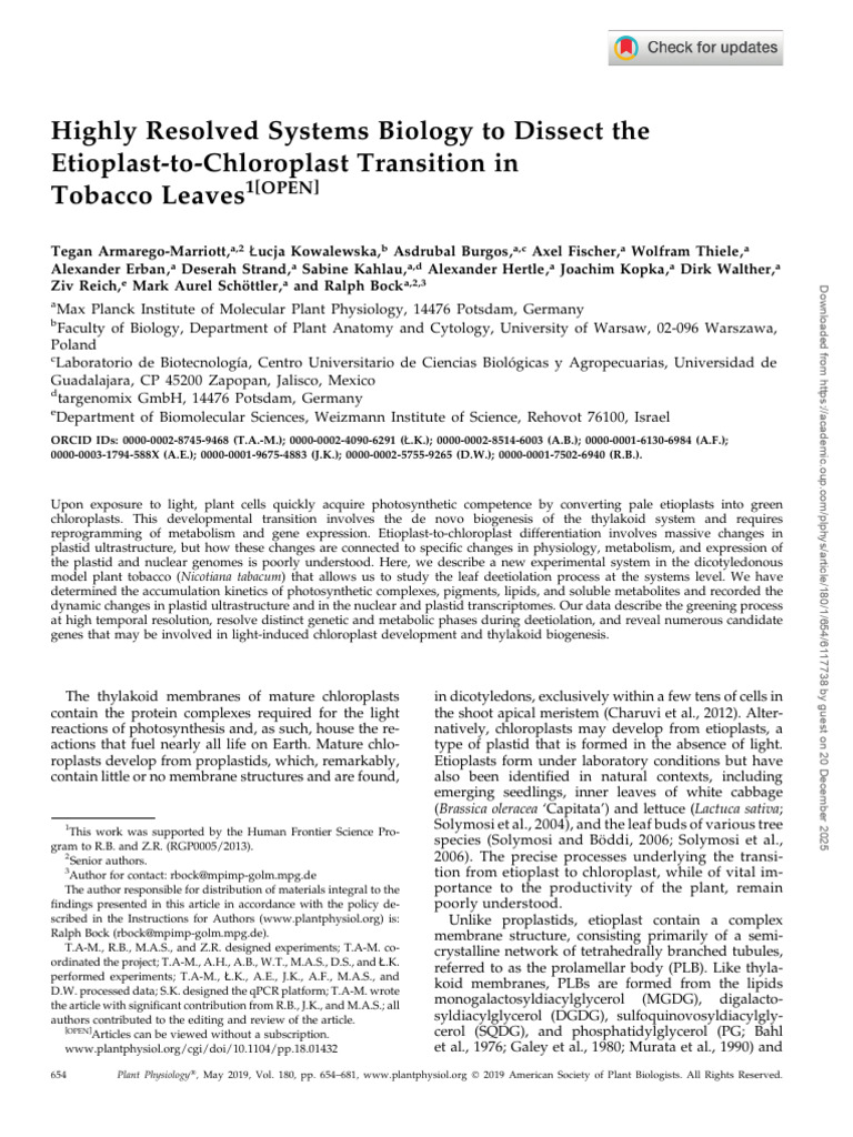 Highly Resolved Systems Biology to Dissect the Etioplast-To-Chloroplast ...