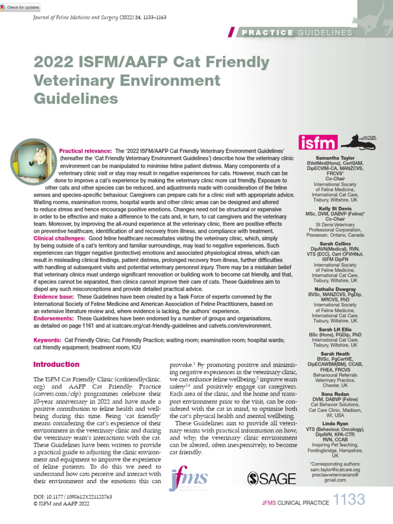 Taylor Et Al 2022 2022 Isfm Aafp Cat Friendly Veterinary Environment ...