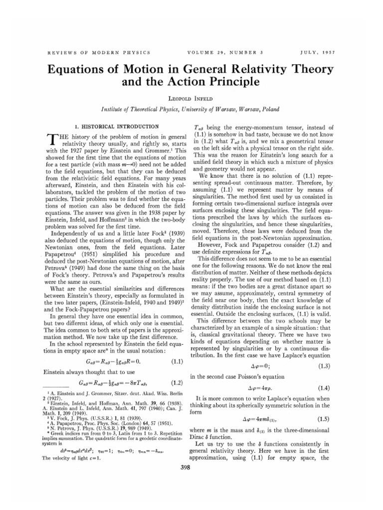 Infeld, L. - Equation of Motion in General Relativity Theory and The ...