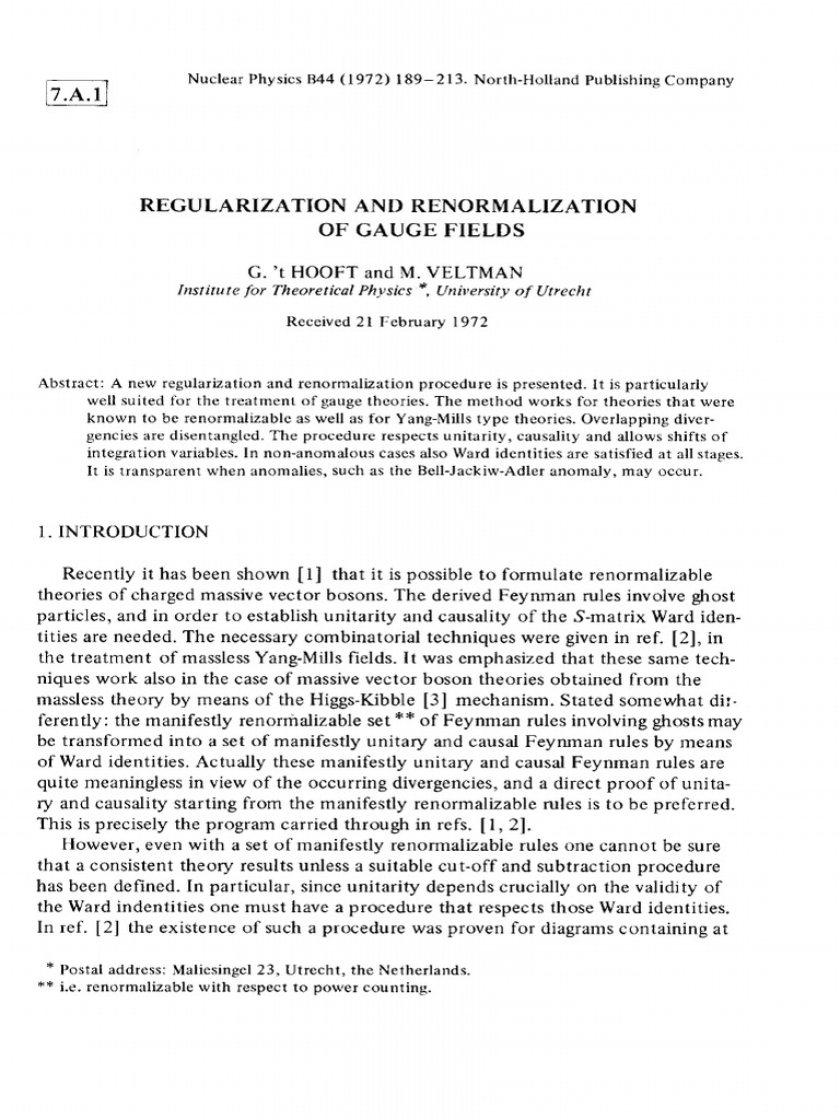 Ebook - Phys - G. T'hooft, M. Veltman, Regularization and ...