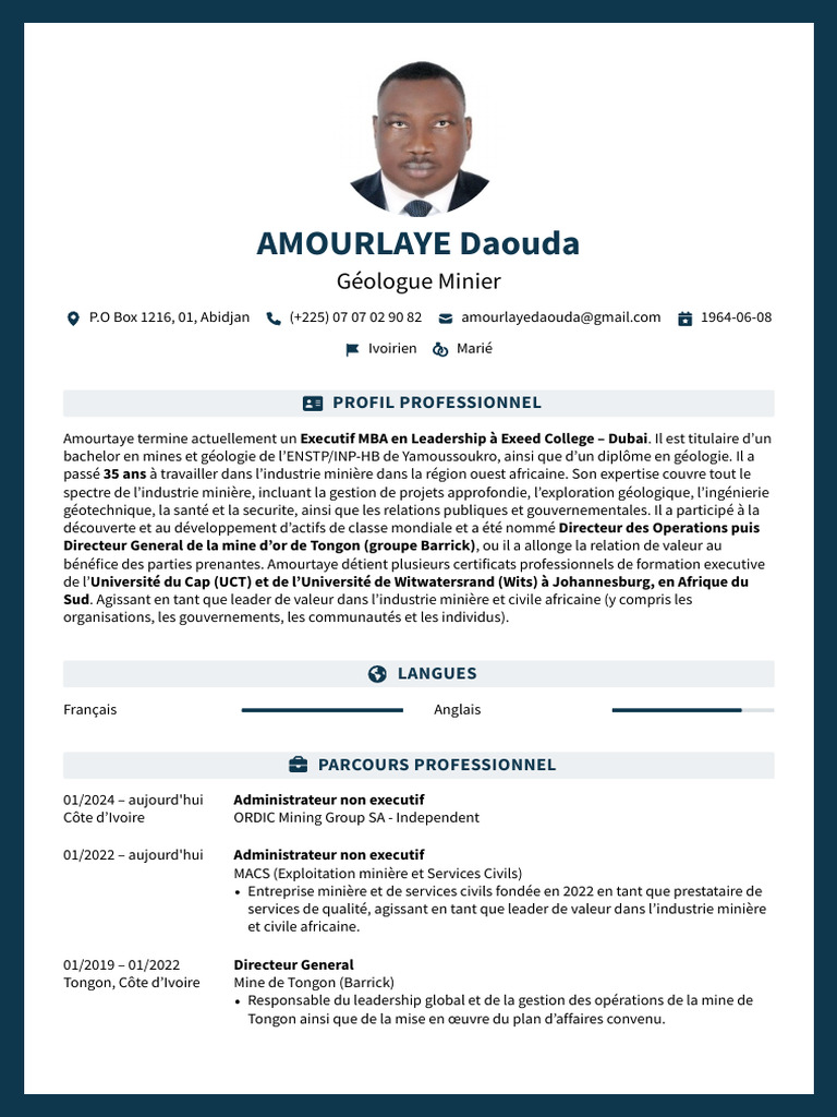 Profil de Daouda Amourlaye, Géologue Minier | PDF