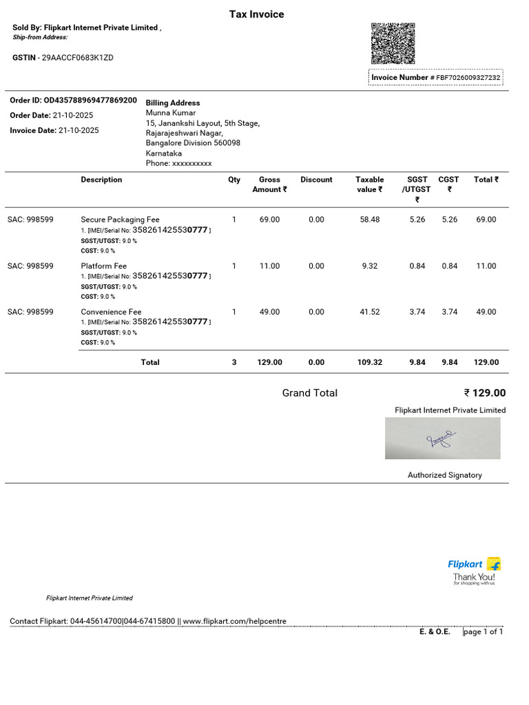 Flipkart Invoice for Munna Kumar | PDF