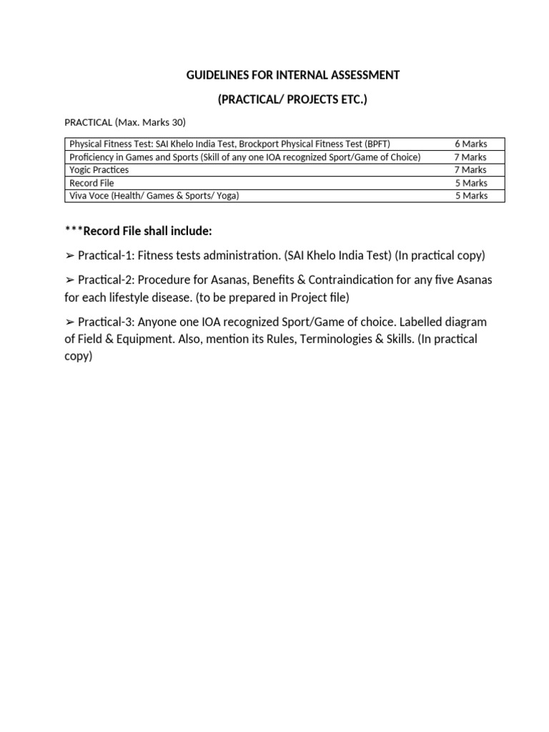 Internal Assessment Guidelines for Sports | PDF
